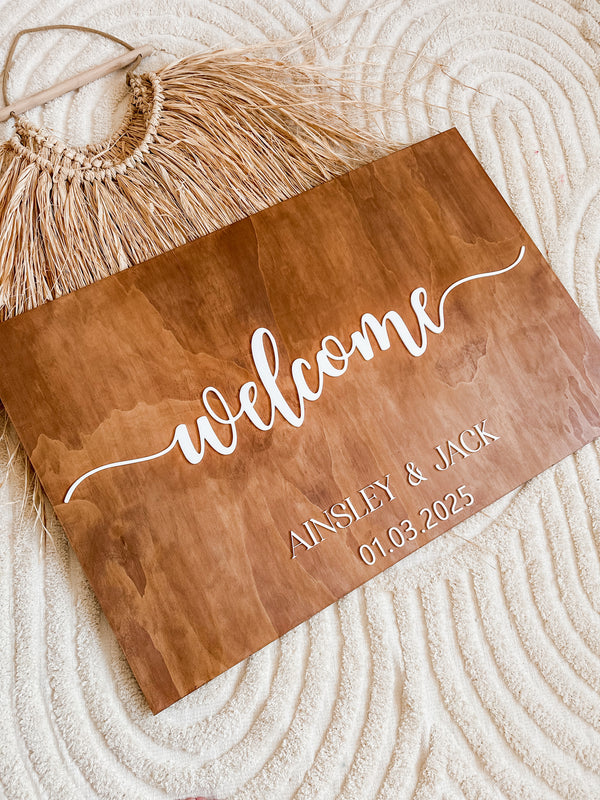 Timber Stained Welcome Signage – little redandco